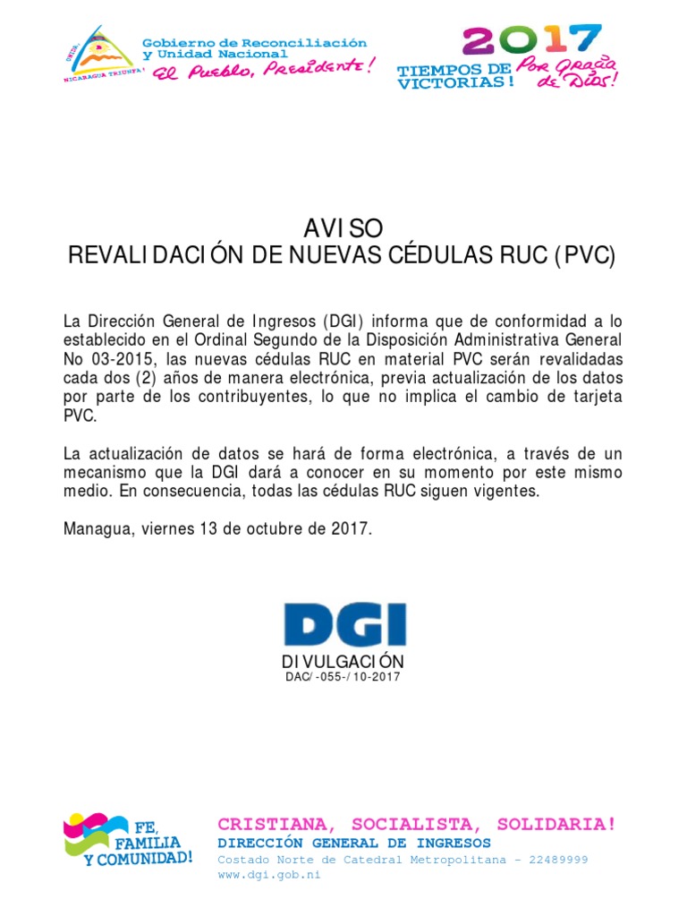 055 Aviso Revalidacion de Cedulas Ruc 161017 | PDF