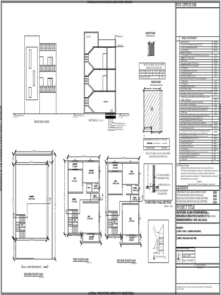Section At: A - A' Front Elevation: Area Statement | PDF | Economic ...