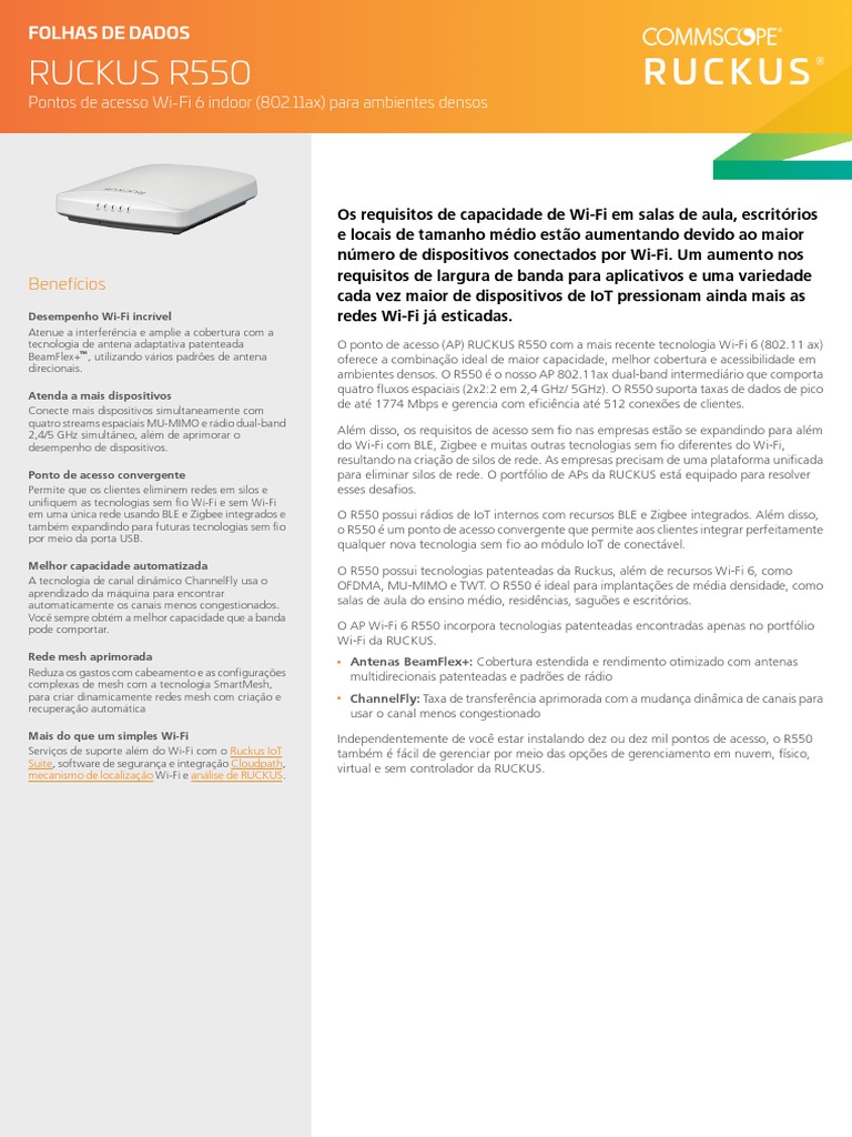 RUCKUS R550 Data Sheet - Portuguese | PDF | Wi-Fi | Ieee 802.11
