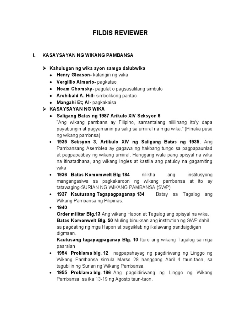 Fildis Reviewer | PDF