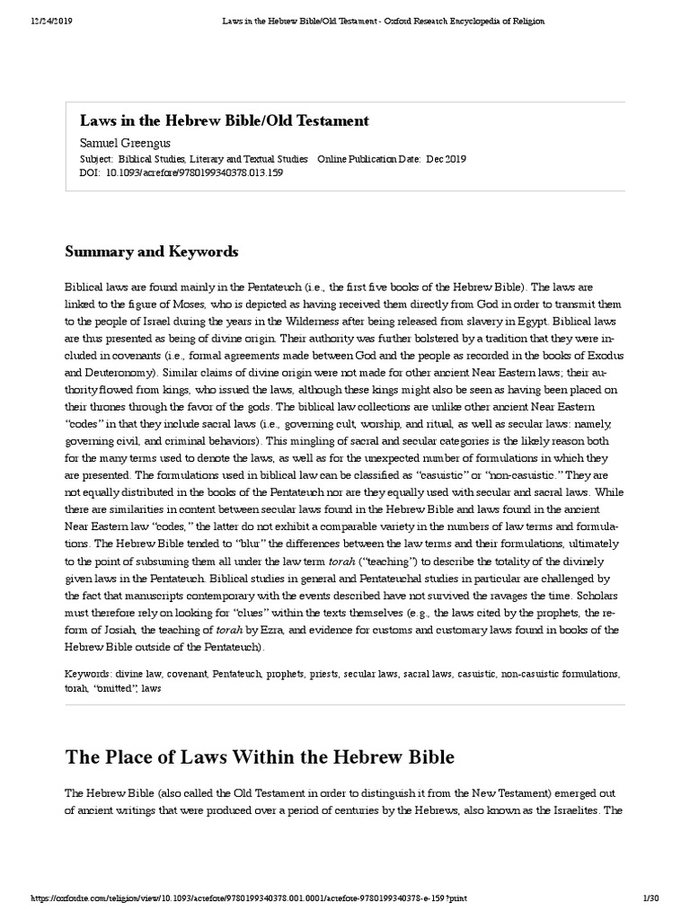 Laws in The Hebrew Bible Old Testament | PDF | Torah | Covenant (Biblical)