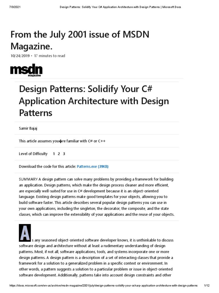 Design Patterns C Pdf Class Computer Programming Method Computer Programming