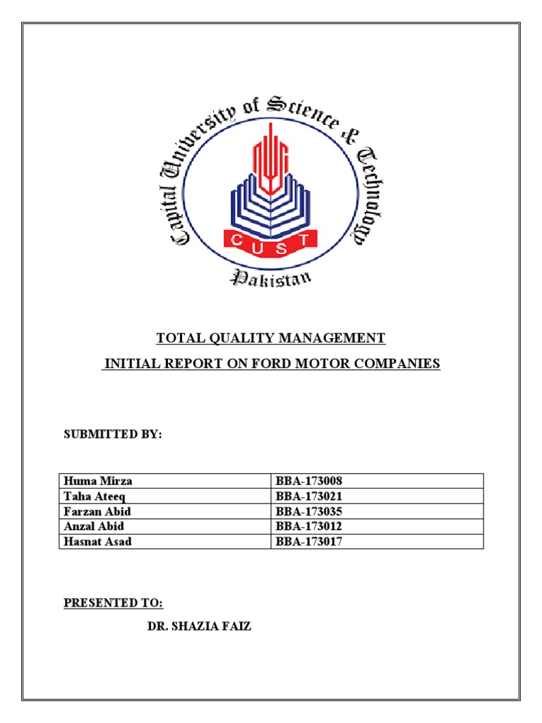 Total Quality Management Initial Report On Ford Motor Companies | PDF ...