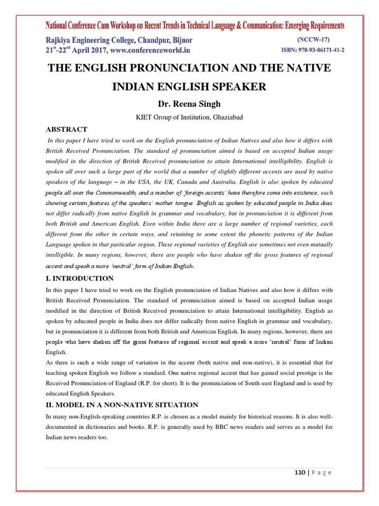 The English Pronunciation and The Native Indian English Speaker | PDF ...