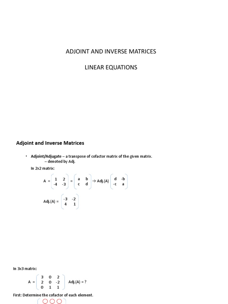 Adjoint and Inverse Matrices Linear Equations | PDF | Operator Theory | Functions And Mappings