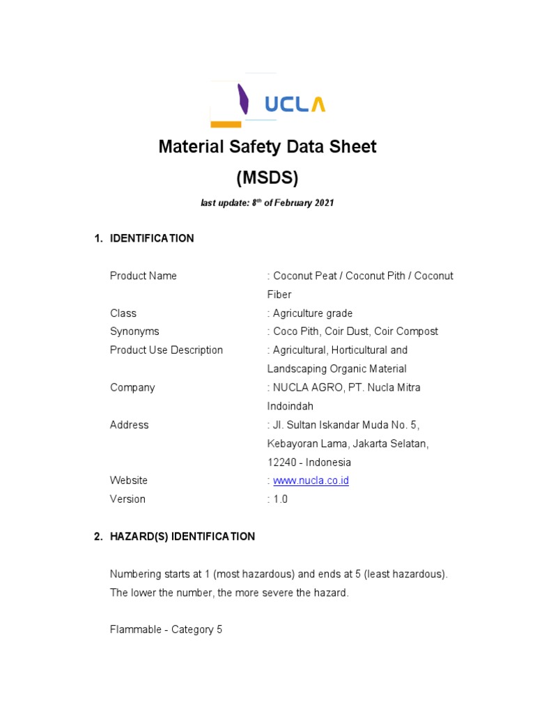 MSDS Coconut Peat Safety | PDF | Coconut | Occupational Safety And Health
