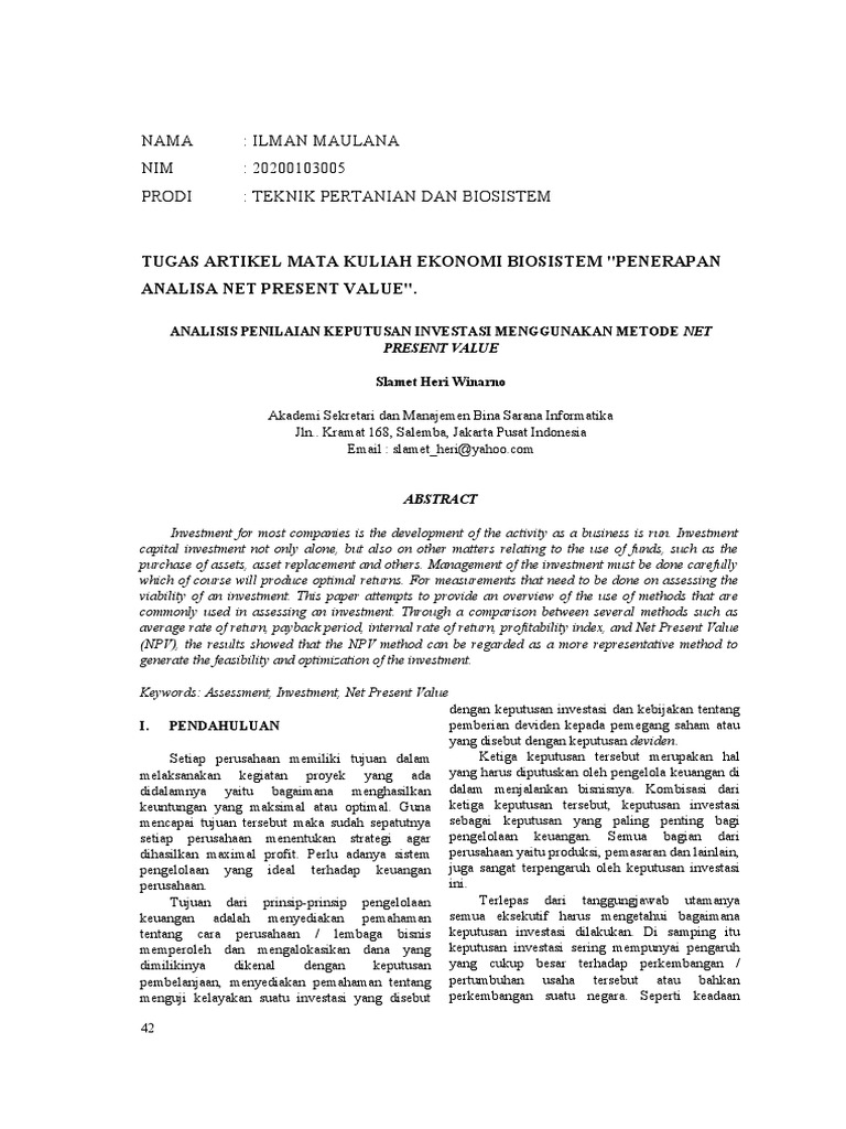 Artikel Penerapan NPV | PDF