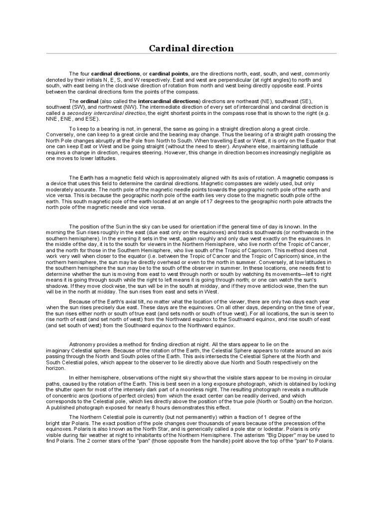 Cardinal Direction: Earth Magnetic Compass | PDF | Space | Navigation