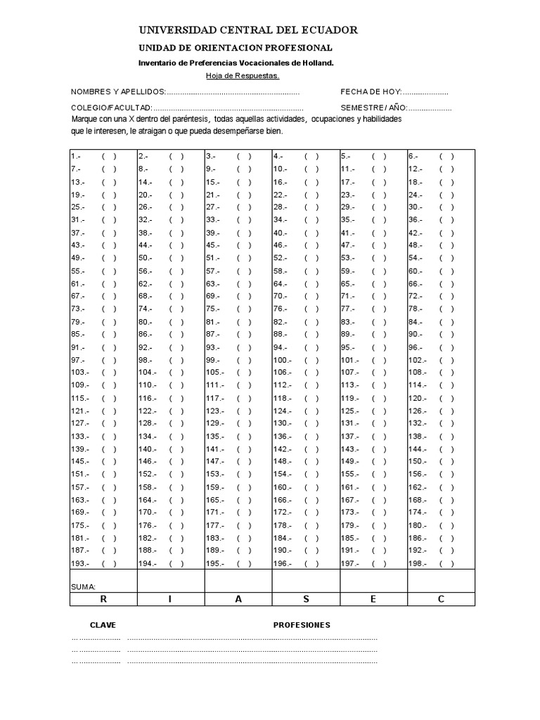 Preguntas Holland Test Vocacional | PDF | Máquina de escribir | Teatro