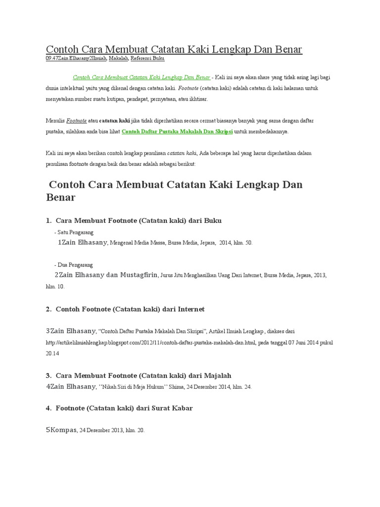 Contoh Cara Membuat Catatan Kaki Lengkap Dan Benar | PDF