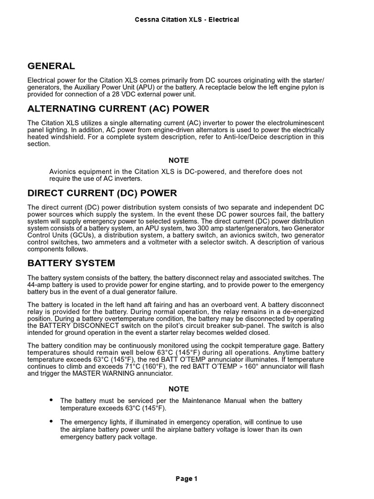 Citation XLS Electrical System Overview | PDF | Relay | Switch