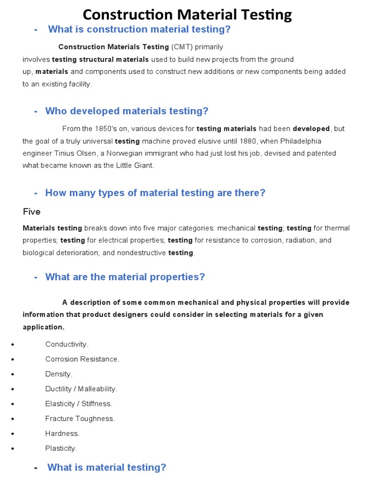 Construction Material Testing | PDF | Ductility | Cement