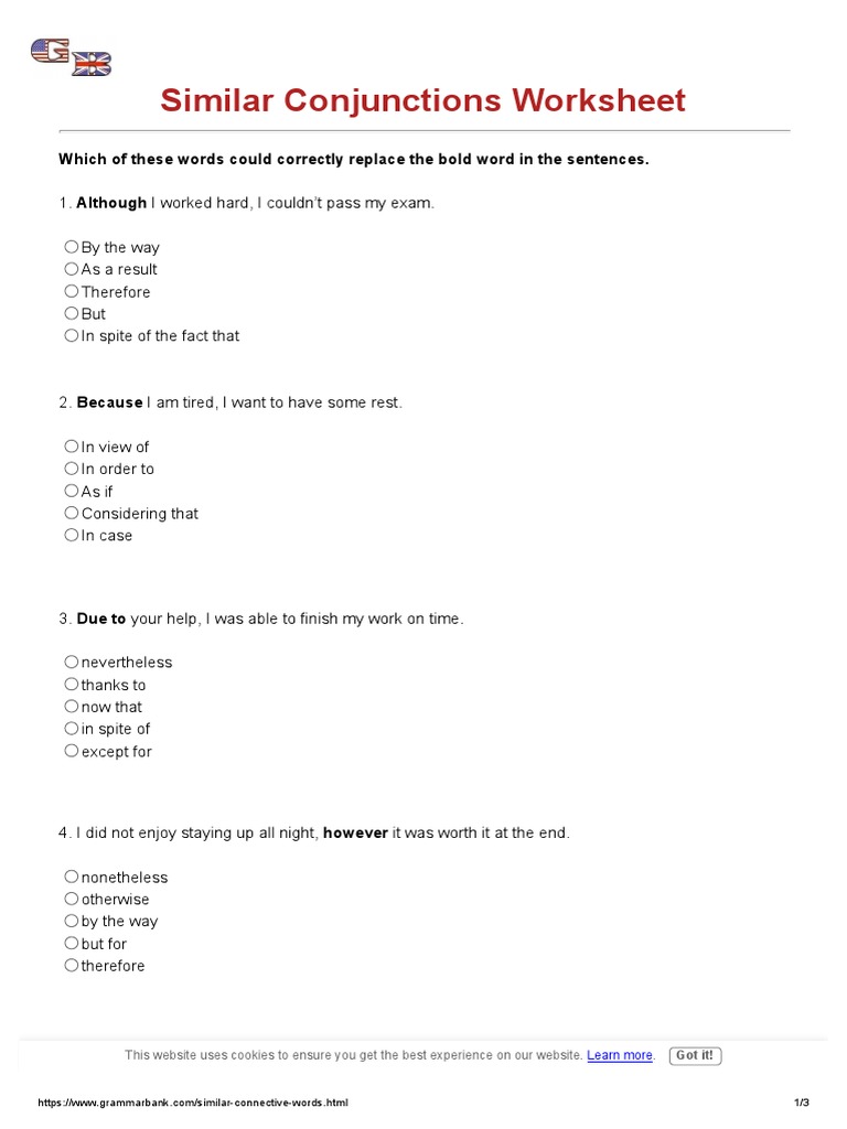 Similar Connective Words Quiz - GrammarBank | PDF | Cognition | Science