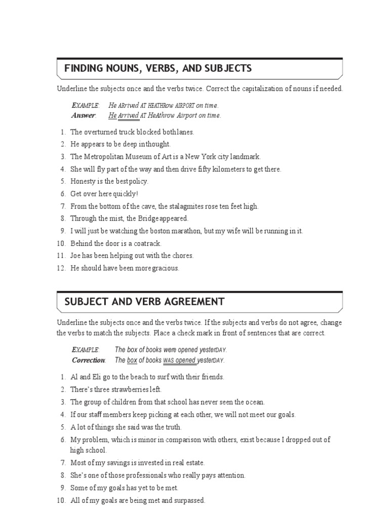 Finding Nouns, Verbs, and Subjects: E Answer | PDF | Languages ...