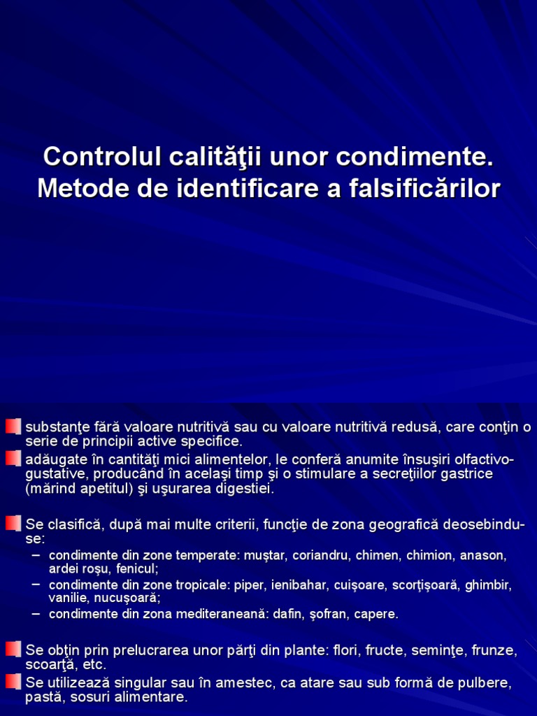 Controlul Calitatii Unor Condimente - Metode de Identificare A ...