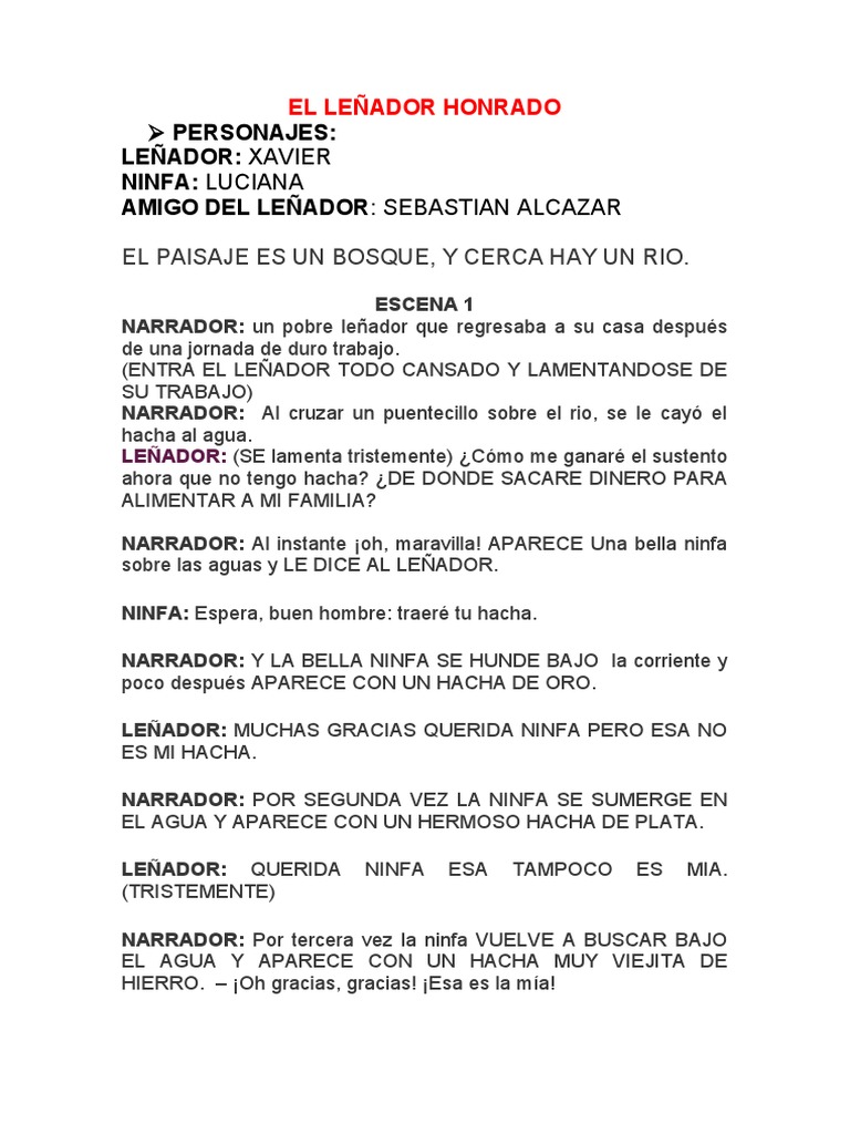 El Leñador Honrado Guion Teatral | PDF