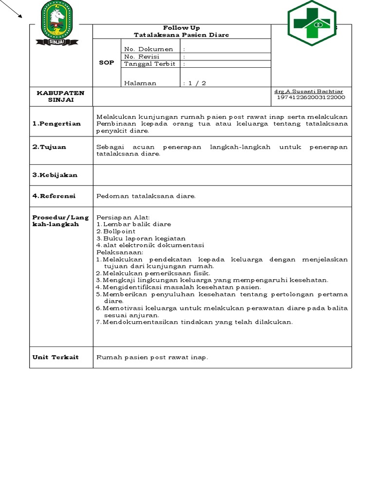 SOP Follow Up Diare | PDF | Pengembangan Diri | Kesehatan Holistik