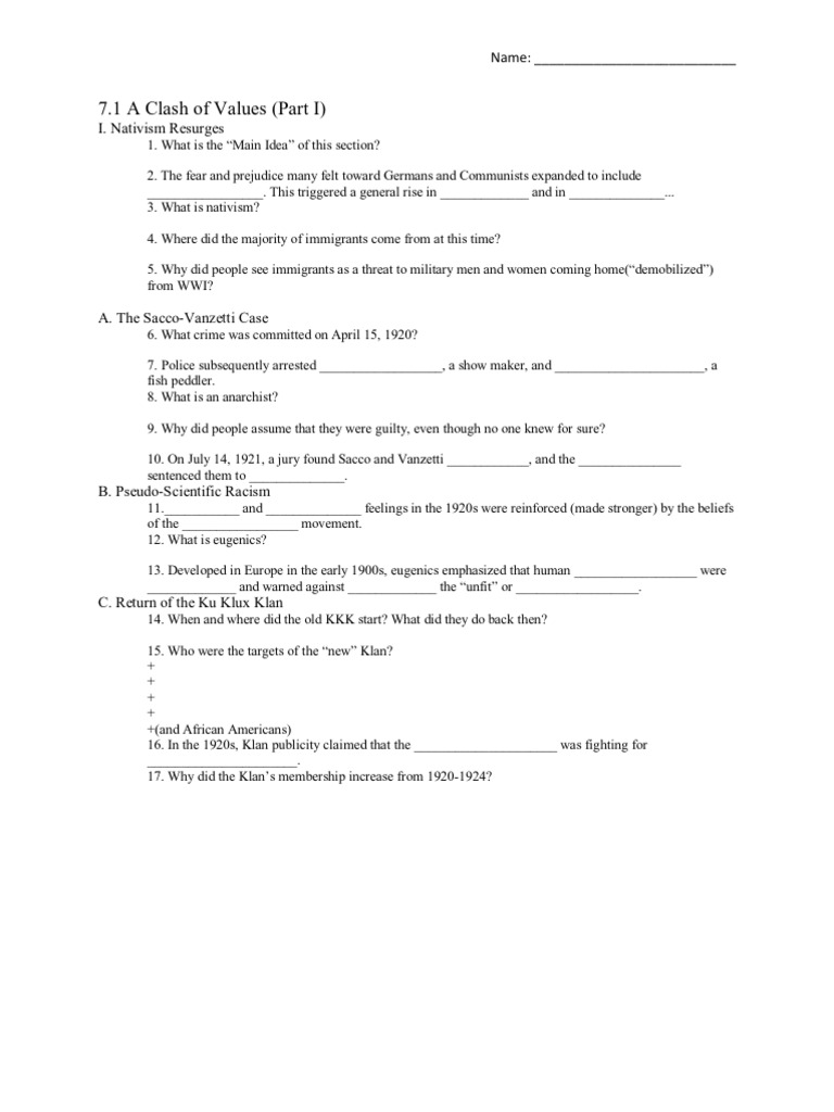 7.1 Worksheets | PDF | Ku Klux Klan | Nativism (Politics)