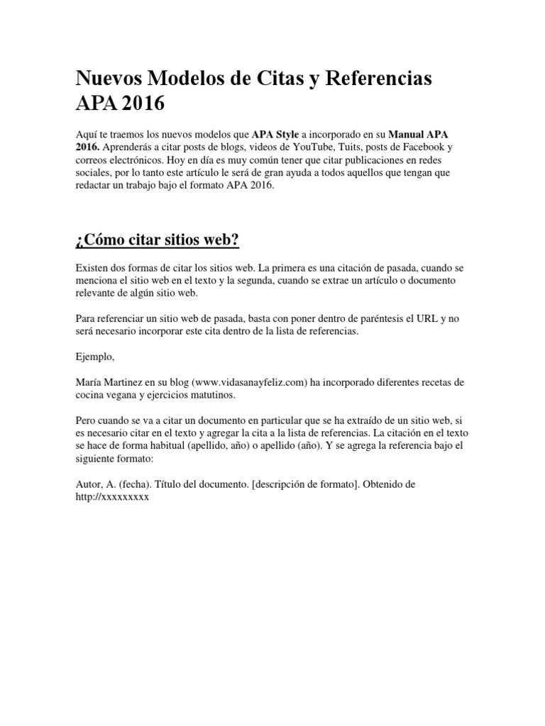 Normas APA - Modelos de Citas y Referencias | PDF | Estilo apa ...