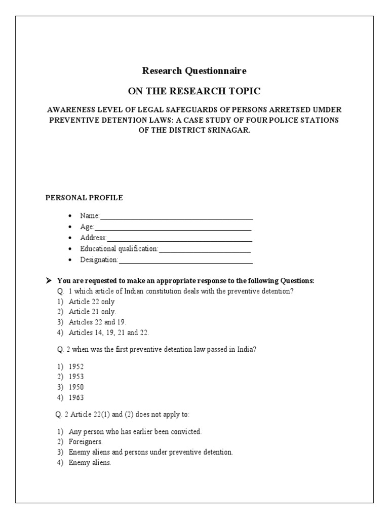 Awareness of Legal Safeguards for Persons Arrested Under Preventive ...