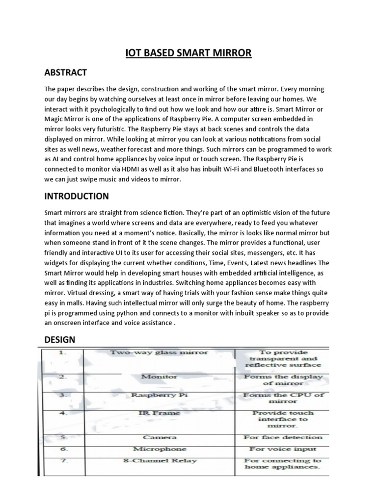 Iot Based Smart Mirror | PDF | User Interface | System Software