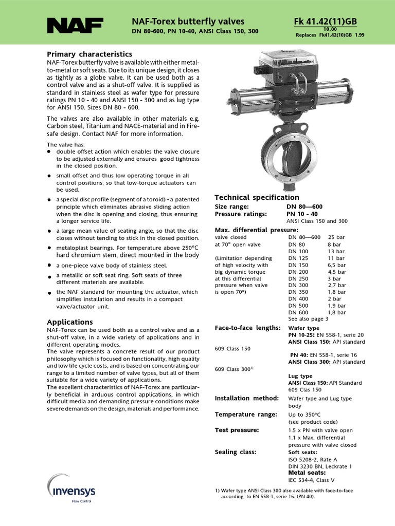 NAF-Torex Butterfly Valves FK 41.42 (11) GB: Primary Characteristics ...