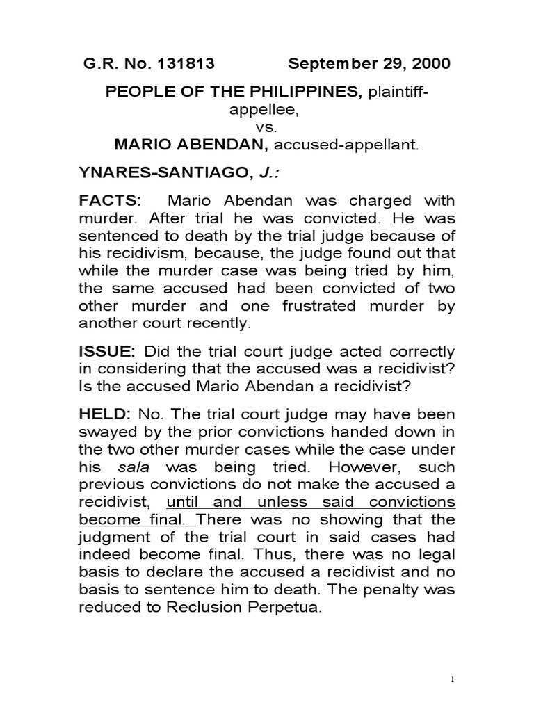 PEOPLE OF THE PHILIPPINES VS. Mario Abendan | PDF