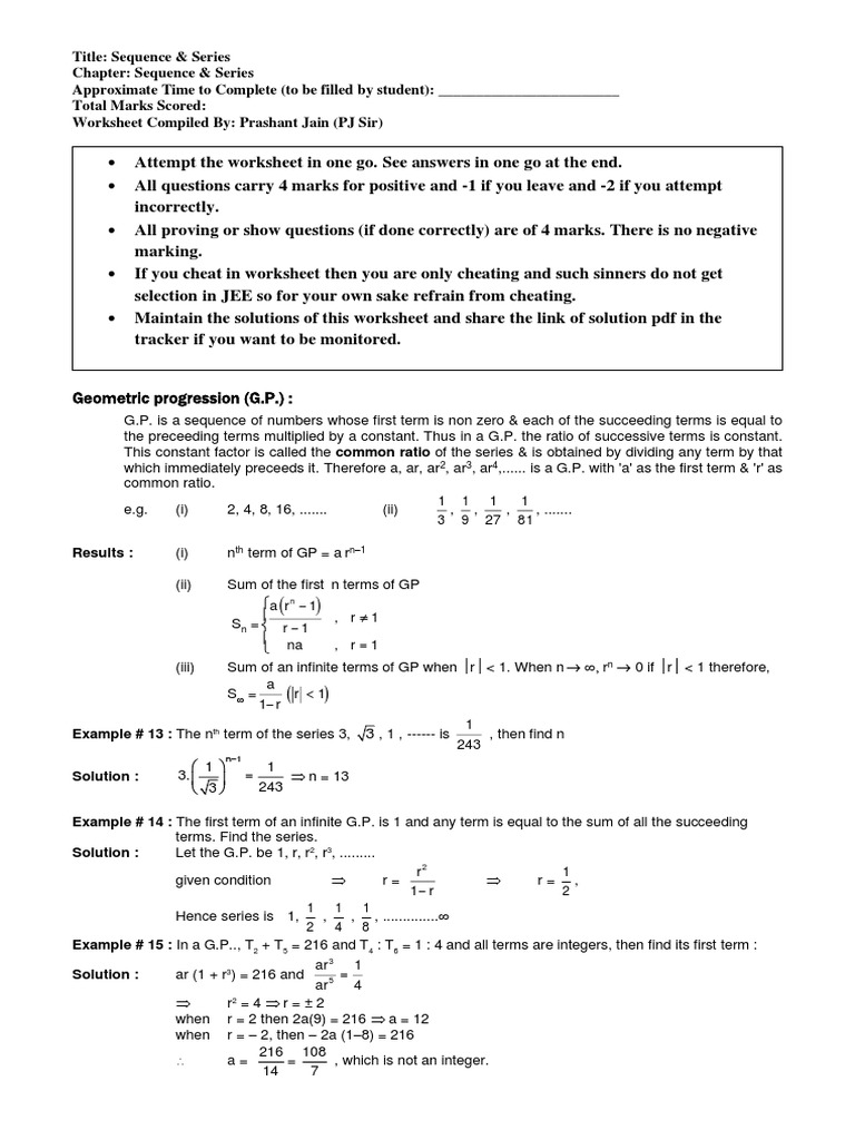 JEE Geometric Progression Guide | PDF | Numbers | Mathematical Analysis