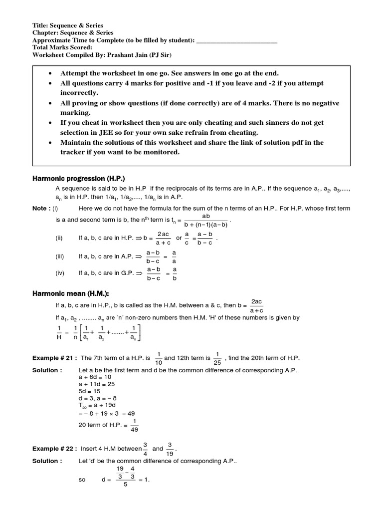 Worksheet 3SequenceSeriesiii | PDF | Numbers | Teaching Mathematics