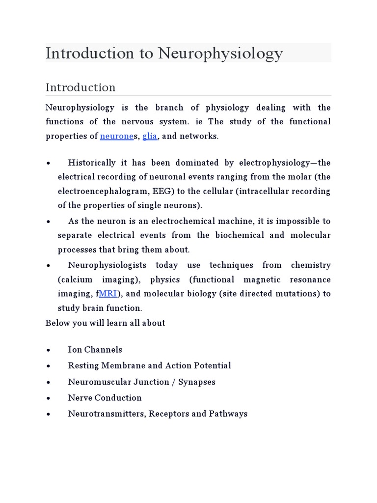 Introduction To Neurophysiology | PDF | Chemical Synapse | Action Potential