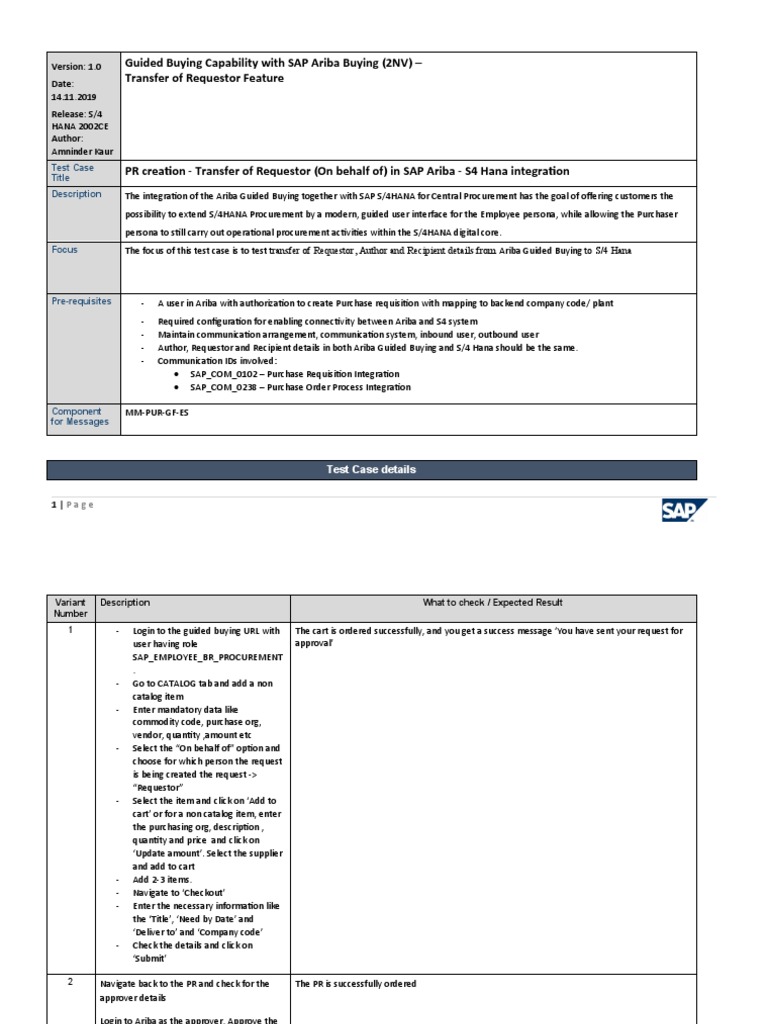 2NV - PR Creation Request From Ariba Guided Buying - Transfer of ...