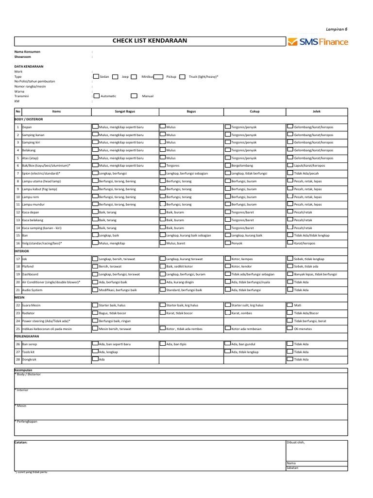 Lampiran 6 - Form Checklist Kendaraan | PDF