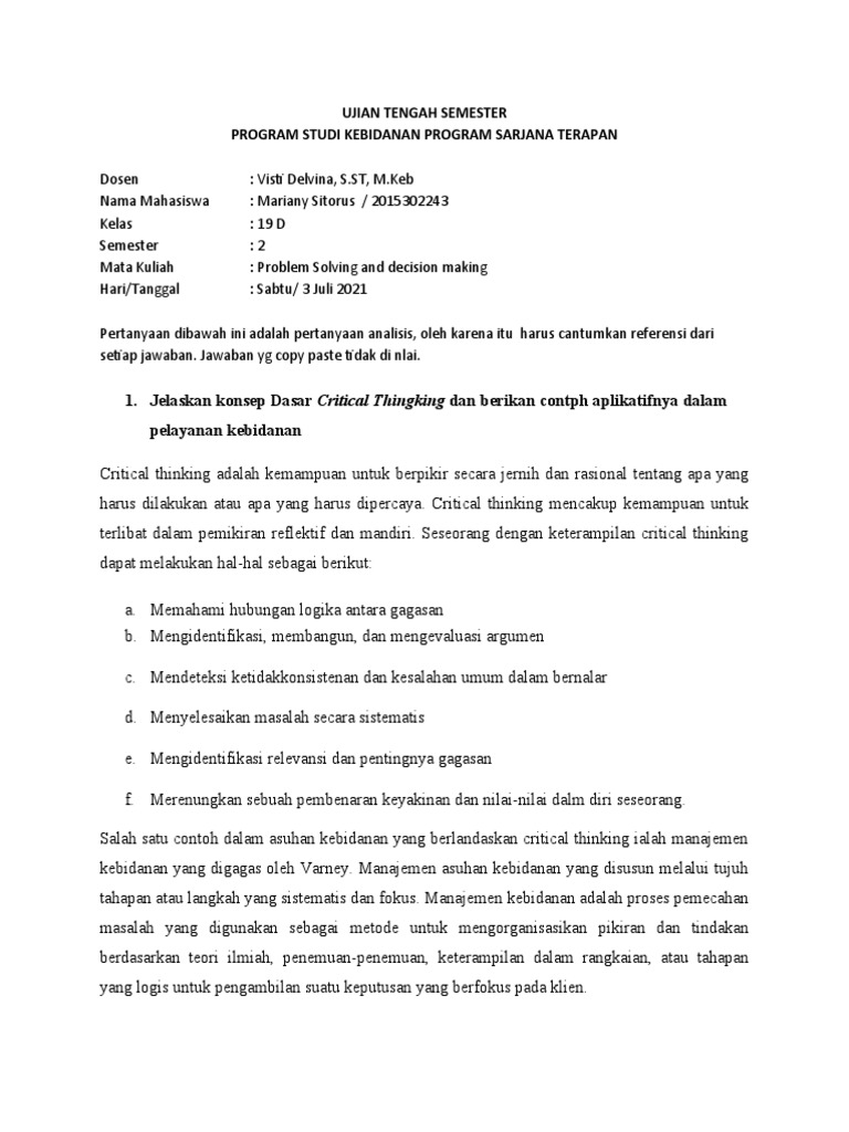 Uts Problem Solving Mariany S | PDF