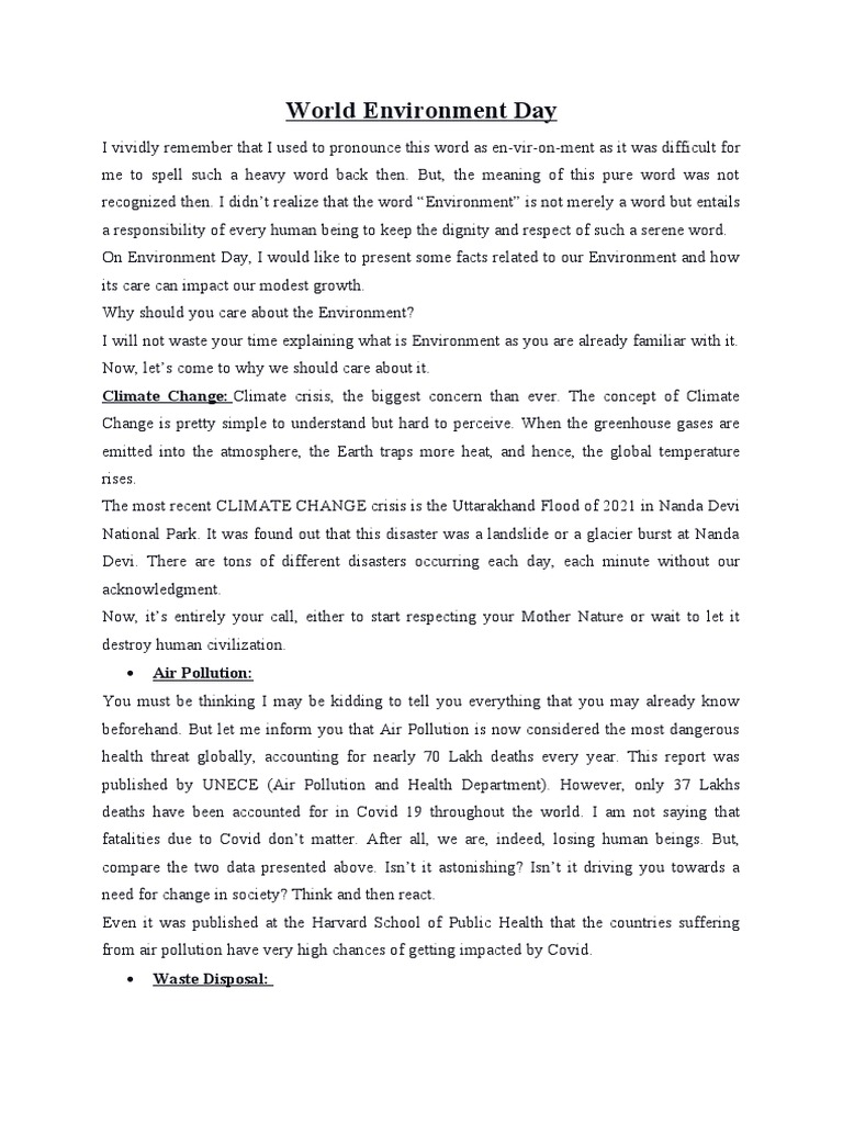 World Environment Day | PDF | Climate Change | Human Impact On The ...