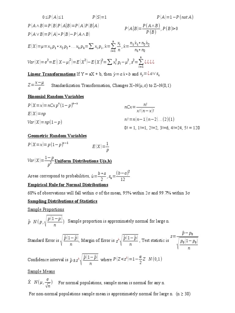 Linear Transformations If Y Ax + B, Then y A X+B and S | PDF | Normal ...
