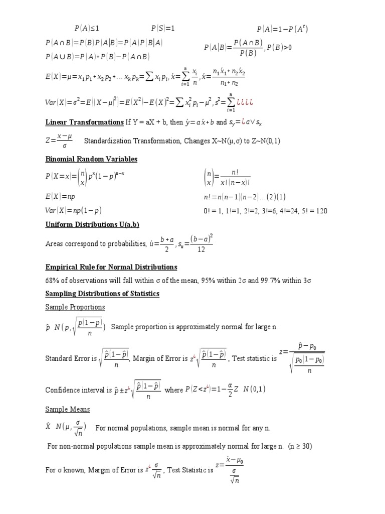 Linear Transformations If Y Ax + B, Then y A X+B and S | PDF | Confidence Interval | Errors And ...
