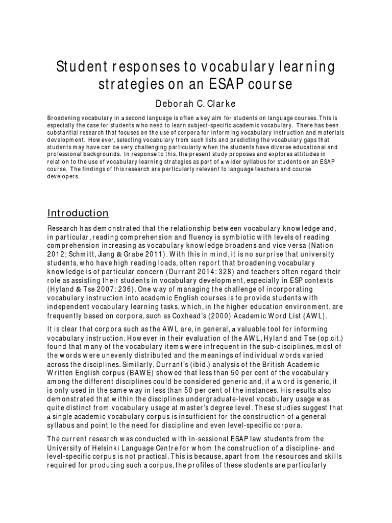 Vocabulary Learning Strategies in ESAP | PDF | Vocabulary | Focus Group