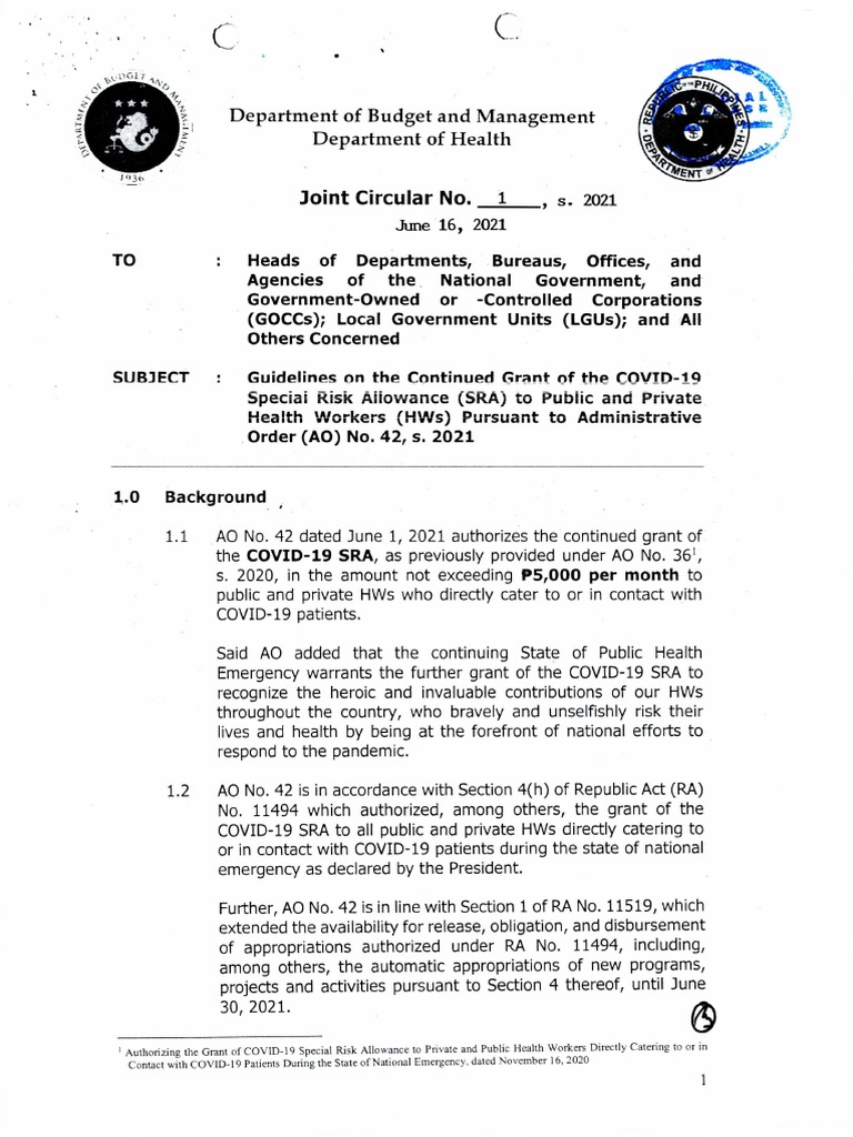 DBM-DOH JOINT CIRCULAR NO. 1, S. 2021 | PDF | Policy | Government