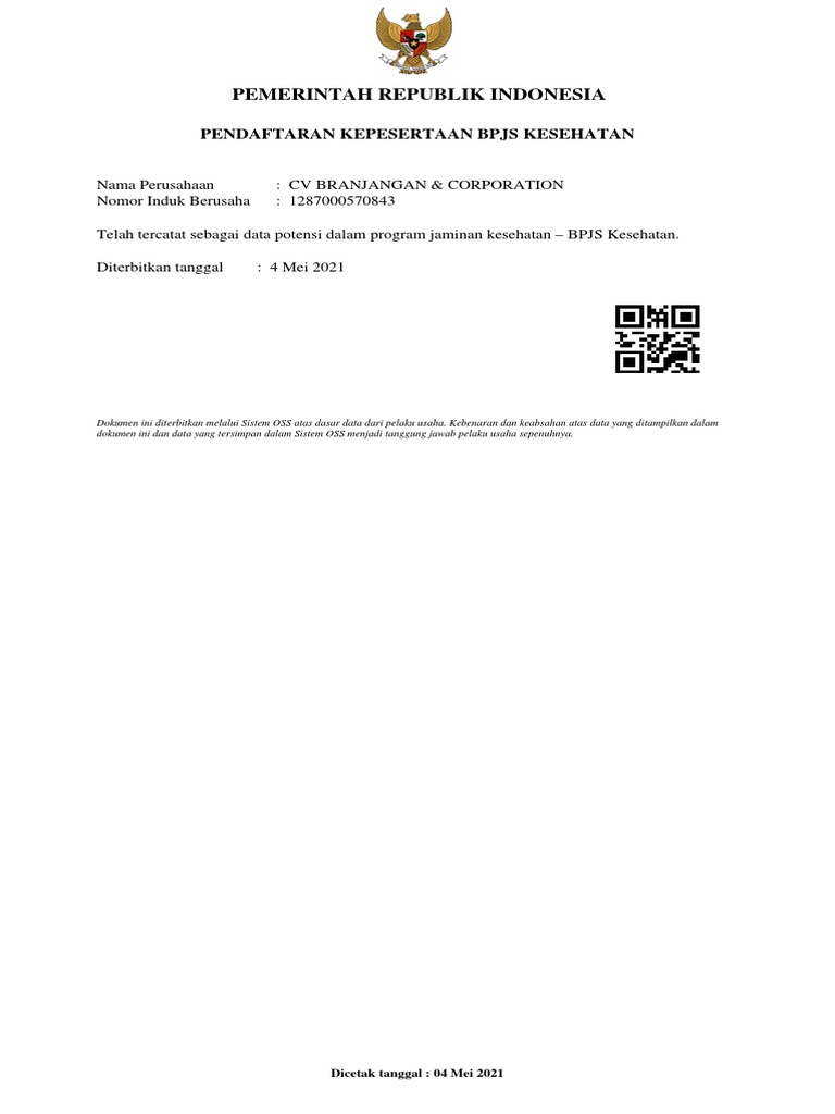 Bpjs Kesehatan CV Branjangan & Corporation | PDF