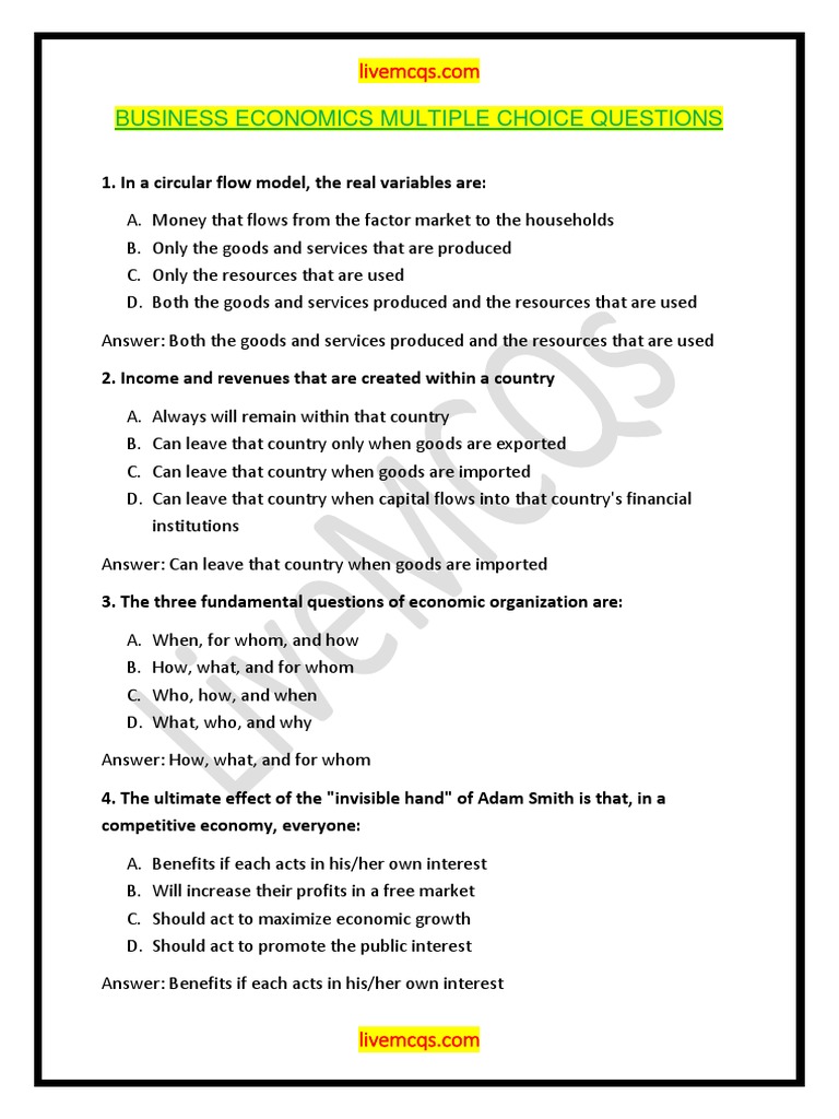 Business Economics Multiple Choice Questions | PDF | Economics | Profit ...