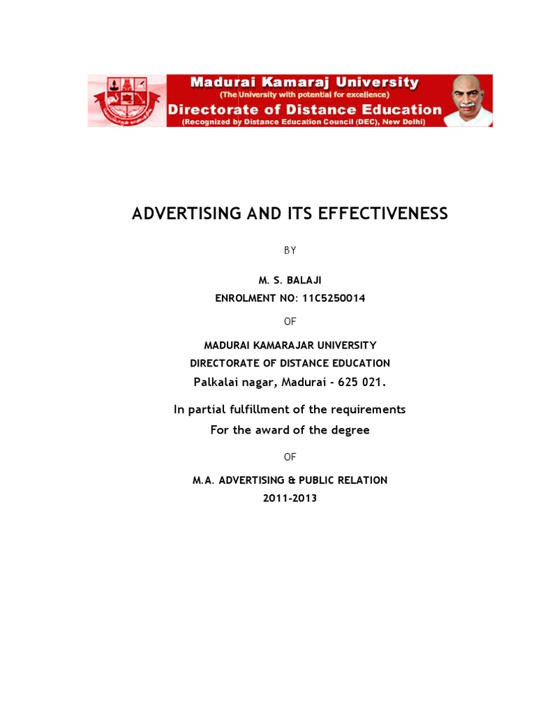 Project On Advertising Its Effectiveness | PDF | Advertising | Online ...