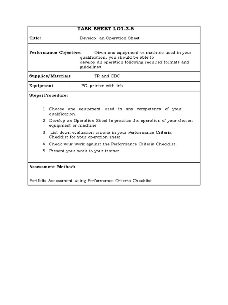 TASK SHEET - Develop An Operation Sheet | PDF