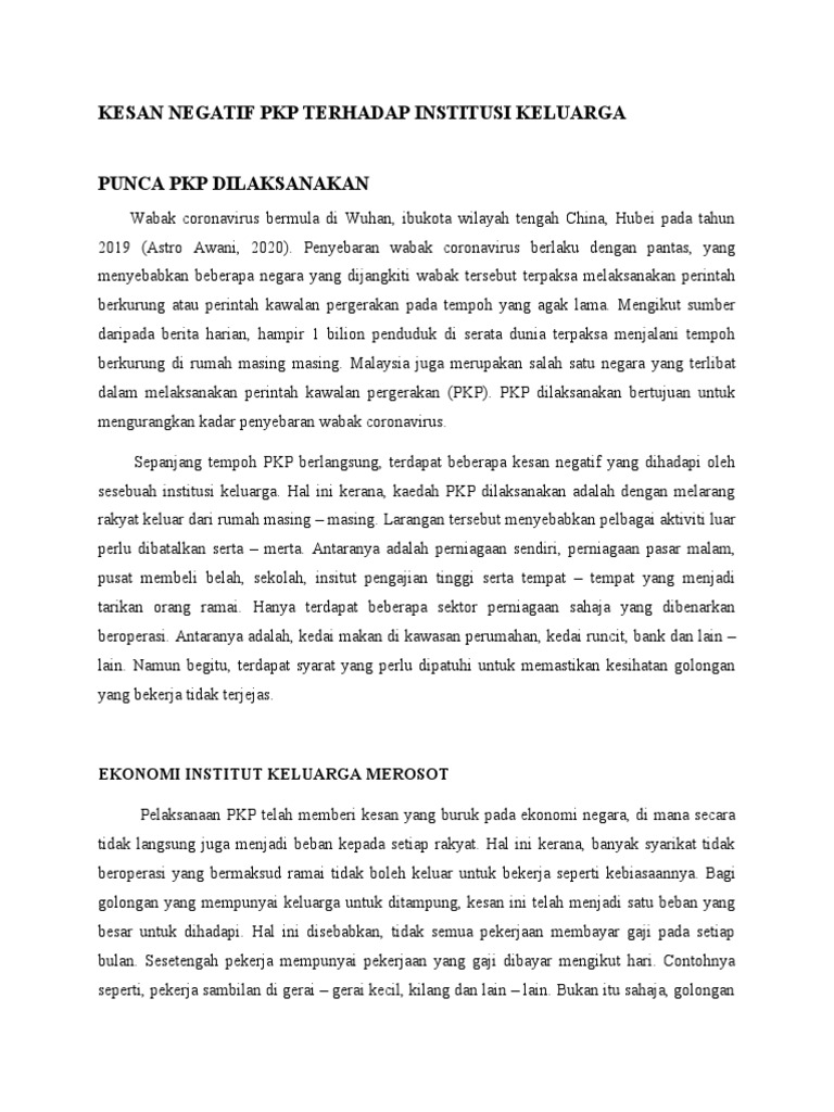 Kesan Negatif PKP Terhadap Institusi Keluarga | PDF