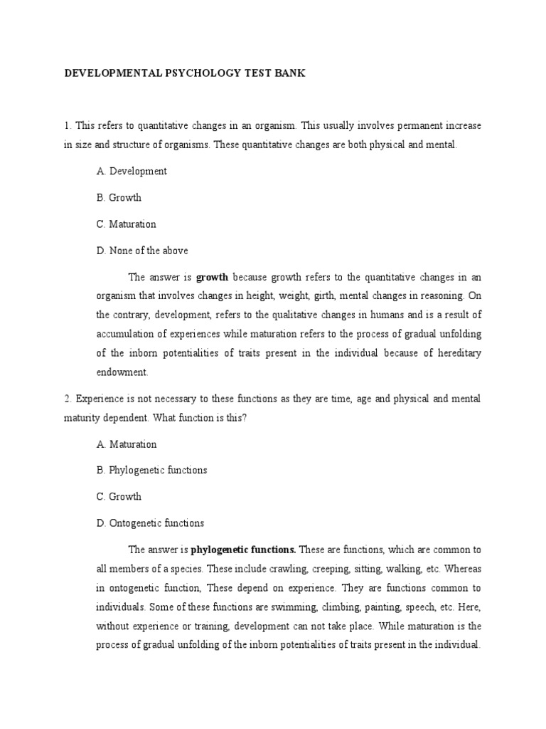 Developmental Psychology Test Bank | PDF | Puberty | Sibling