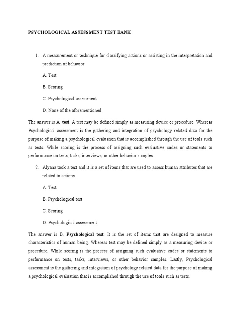Psychological Assessment Test Bank | Download Free PDF | Validity ...