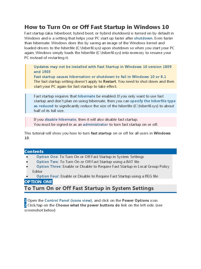 How To Turn On or Off Fast Startup in Windows 10 | PDF | Operating ...
