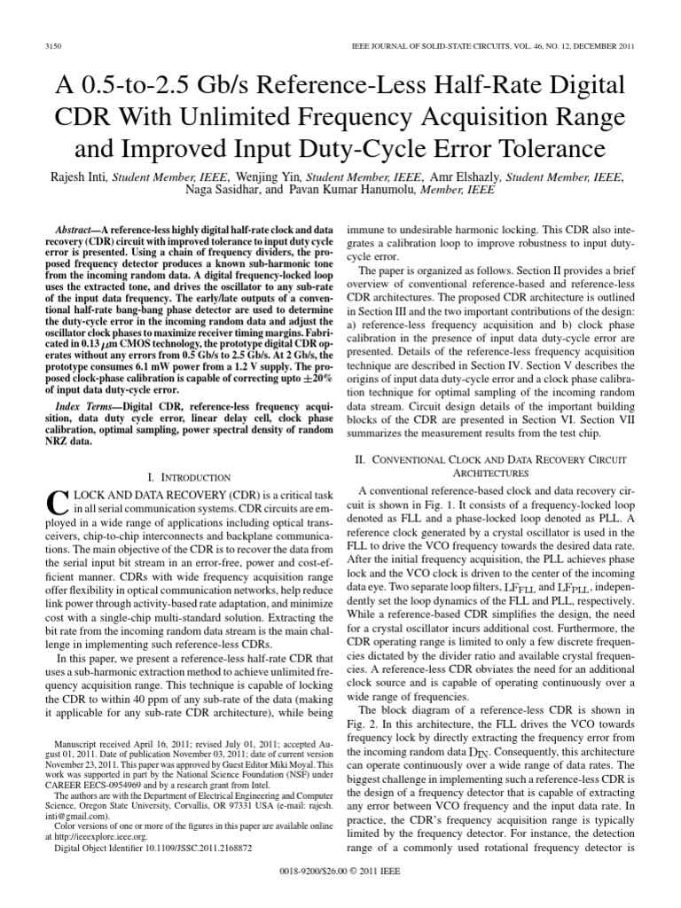 A 0.5-To-2.5 Gbs Reference-Less Half-Rate Digital CDR With Unlimited ...