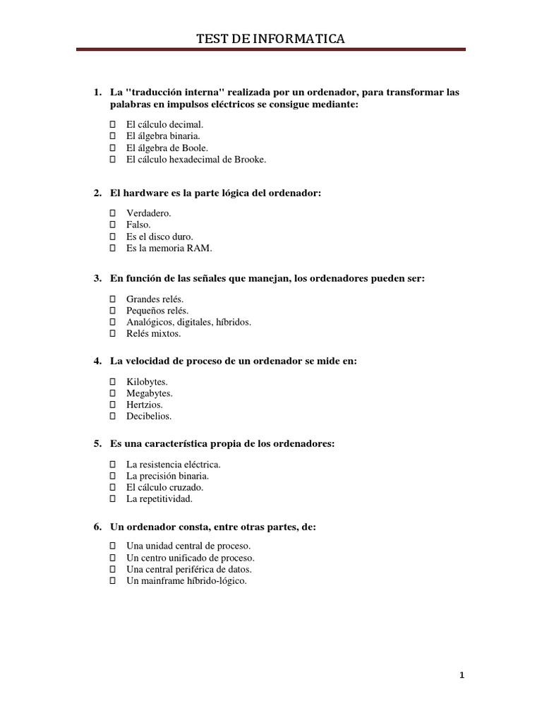 Test de Informática: Preguntas y Respuestas | PDF | Periférico | Bases ...