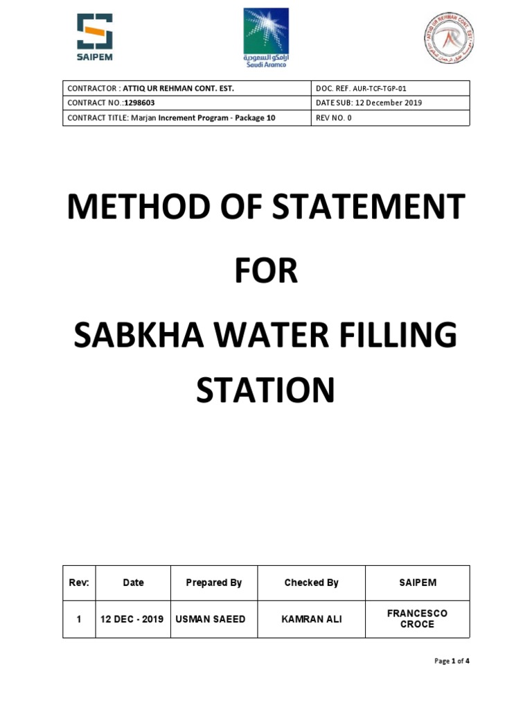 Method Statement For Installation Of Dewatering Pump Pdf Pump Civil Engineering