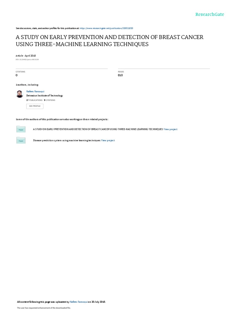 A Study On Early Prevention and Detection of Breast Cancer | PDF | Machine Learning | Support ...